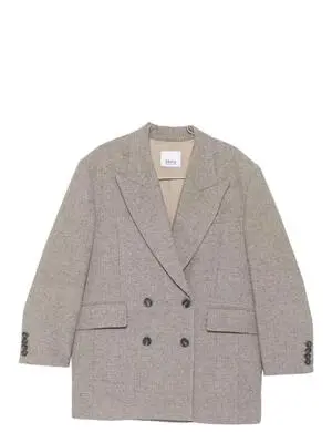 Erika Cavallini Double-breasted Herringbone-pattern Coat - Grey