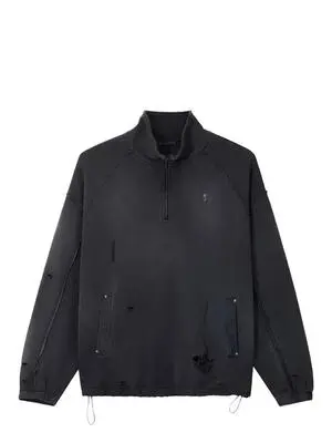 FIVE CM Distressed Quarter-zip Sweater - Black