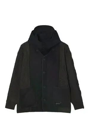 FIVE CM Quilted Cable-knit Hooded Jacket Black