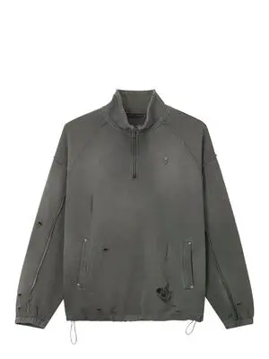 FIVE CM Distressed Quarter-zip Sweater - Grey