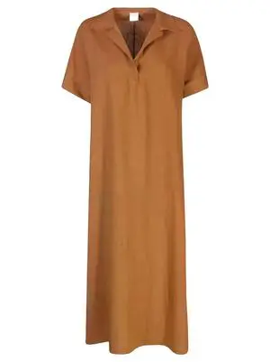 Eleventy Short-sleeve Linen Maxi Dress - Brown
