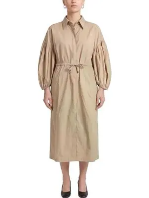 Brunello Cucinelli Midi Gathered-sleeve Shirt Dress - Neutrals