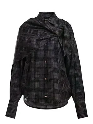 Essentiel Antwerp Kiss Checked Scarf-detail Shirt - Grey