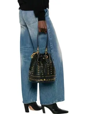 LA CARRIE Stud-embellished Leather Bucket Bag - Black
