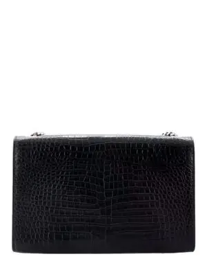 Saint Laurent Classic Monogram Tassel Crocodile Embossed Leather Medium Crossbody Bag - Black