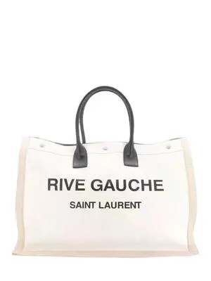 Saint Laurent Rive Gauche Shopper Canvas Large Tote Bag - Neutrals