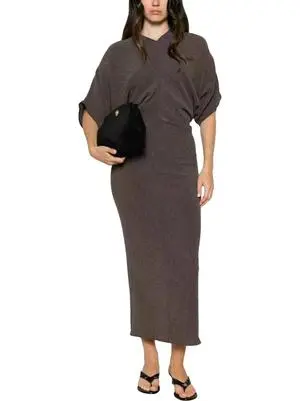 RAME Ribbed-knit Batwing-sleeve Maxi Dress - Brown