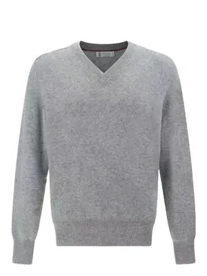 Brunello Cucinelli V-neck Cashmere Sweater Grey