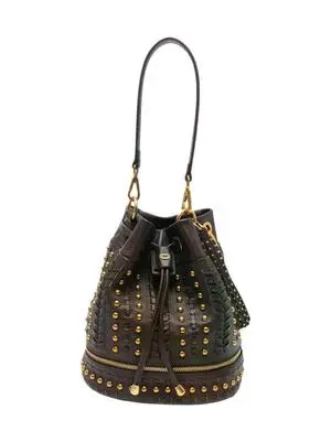 LA CARRIE Studded Leather Bucket Bag - Brown