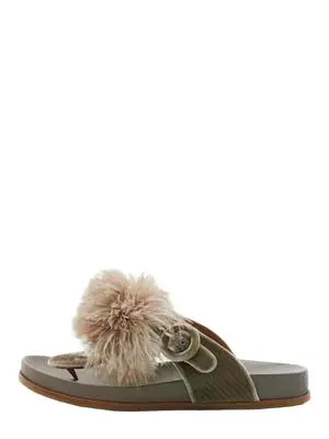 AQUAZZURA Pom Pom Velvet Sandals - Neutrals