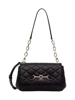 Guess Frances Quilted Logo-plaque Shoulder Bag - Black