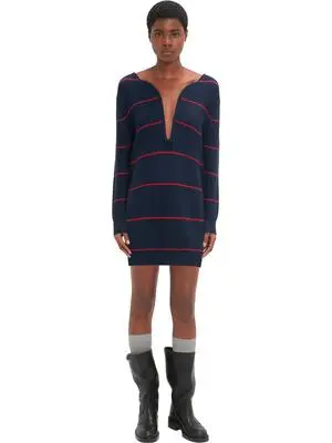 Victoria Beckham Frame Detail Jumper Dress Navy-red