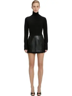 VICTORIA BECKHAM Ruched Leather Mini Skirt