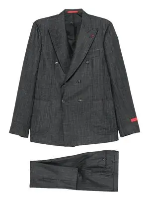 Isaia Grey Suits Double Breasted Suits - Gray
