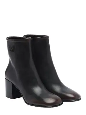 Miu Miu Logo Leather Ankle Boots - Brown