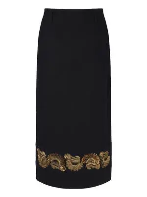 Dries Van Noten Embellished Wool-blend Twill Midi Skirt - Black