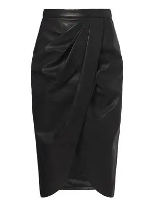 Balmain Draped Leather Midi Skirt - Black