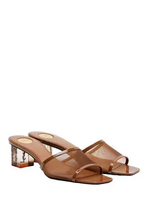 Saint Laurent Sip Leather-trimmed Mesh Mules - Brown