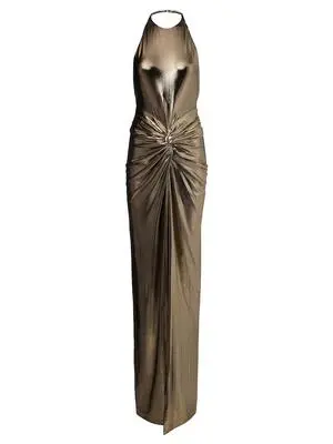 Retrofete Anida Gathered Halterneck Gown - Gold