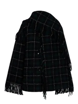 TOTEME Fringed Checked Wool-blend Coat - Black