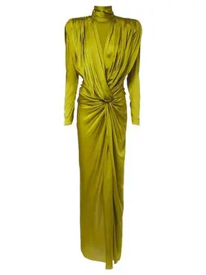 Balmain Draped Silk Satin Maxi Dress - Green