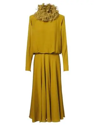 Valentino Garavani Feather-trimmed Silk Georgette Midi Dress - Green
