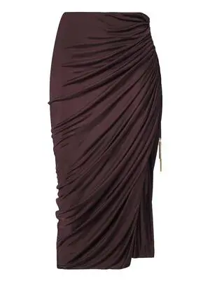 Balmain Ruched Jersey Midi Skirt - Brown