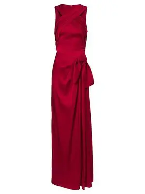 Elie Saab Draped Halterneck Satin Gown - Red