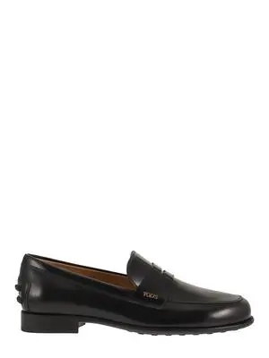 TOD'S Calfskin Leather Loafers With Logo Detail - Black