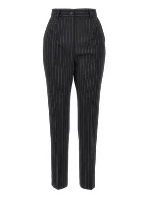 Dolce & Gabbana Pinstriped Stretch Wool Pants - Black