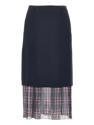 Dries Van Noten Dries Van Noten Women Cady Midi Skirt With Check Insert Blue