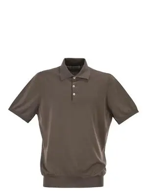 Brunello Cucinelli Lightweight Cotton Knit Polo Shirt - Brown