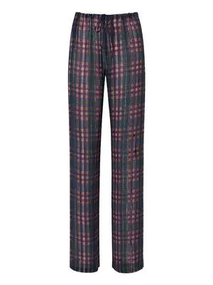 Dries Van Noten Plaid Lamé Straight Pants - Blue