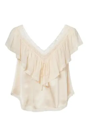 DÔEN Yadira Lace-trimmed Ruffled Silk Blouse - White