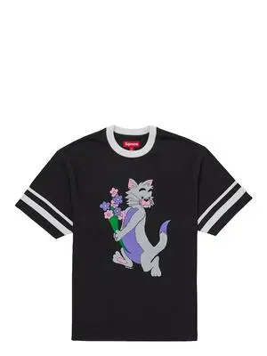 Supreme Glitter Cat Short Sleeve Top - Black