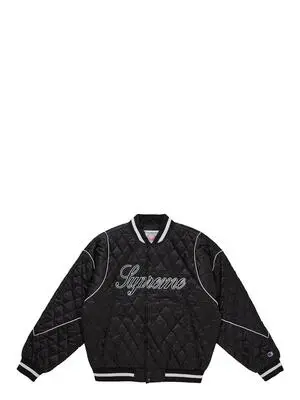 Supreme Champion Quilted Satin Varsity Jacket - Black