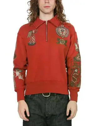 SAMUEL ZELIG Folk Quarter-zip Sweatshirt - Red