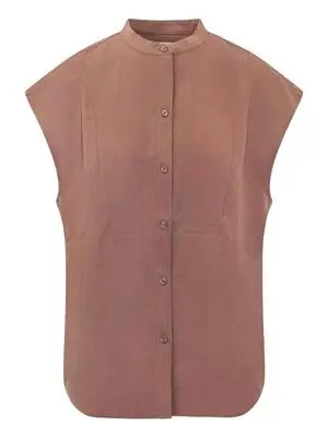 Calvin Klein Sleeveless Band-collar Shirt Brown