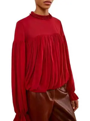 Ulla Johnson Pearl Ruffled Silk Blouse Red