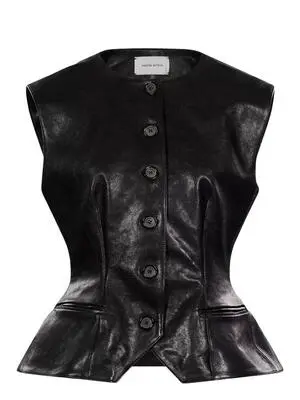 Magda Butrym Peplum-hem Leather Gilet - Black