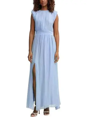 HAVEONE Pleated Side-slit Maxi Dress - Blue