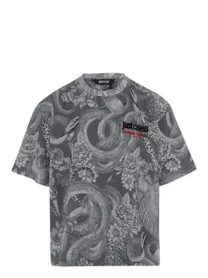 Just Cavalli Animal-print Logo-print T-shirt - Grey