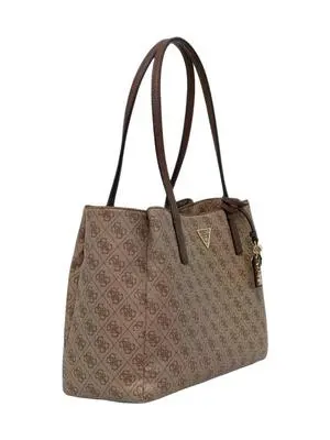 Guess Noelle Ii Logo-print Bag-charm Tote Bag - Neutrals