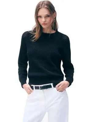 WHITE & WARREN White & Warren Boucle Mesh Sweatshirt In Midnight Size XS In Cotton/Polyester Midnight