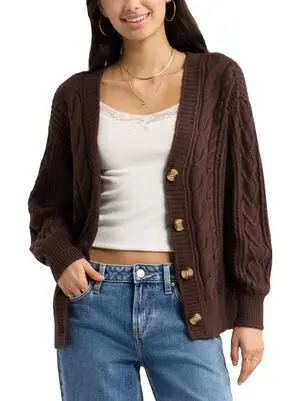 Bp. Relaxed Cable Stitch V-neck Cardigan - Brown Coffee