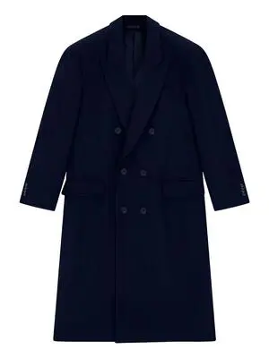 Giorgio Armani Virgin Wool And Cashmere Coat With Chevr - Blue