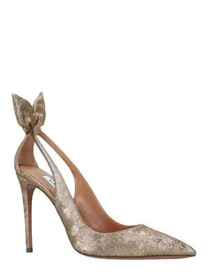 AQUAZZURA Satin Bow Tie Pumps 105 - Gold