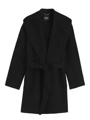 BOSS Shawl-lapel Wrap Coat In A Melange Wool Blend - Black
