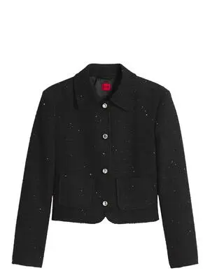 Hugo Boxy Cropped Jacket In Sequined Boucl - Black
