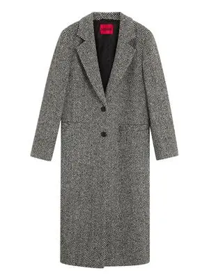 Hugo Relaxed-fit Coat With Herringbone Pattern - Patterned